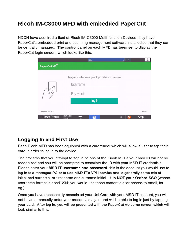 NDCN Ricoh PaperCut Instructions | PDF | Login | Software