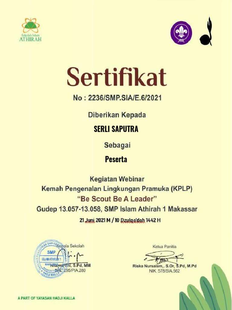 Contoh Sertifikat Online | PDF