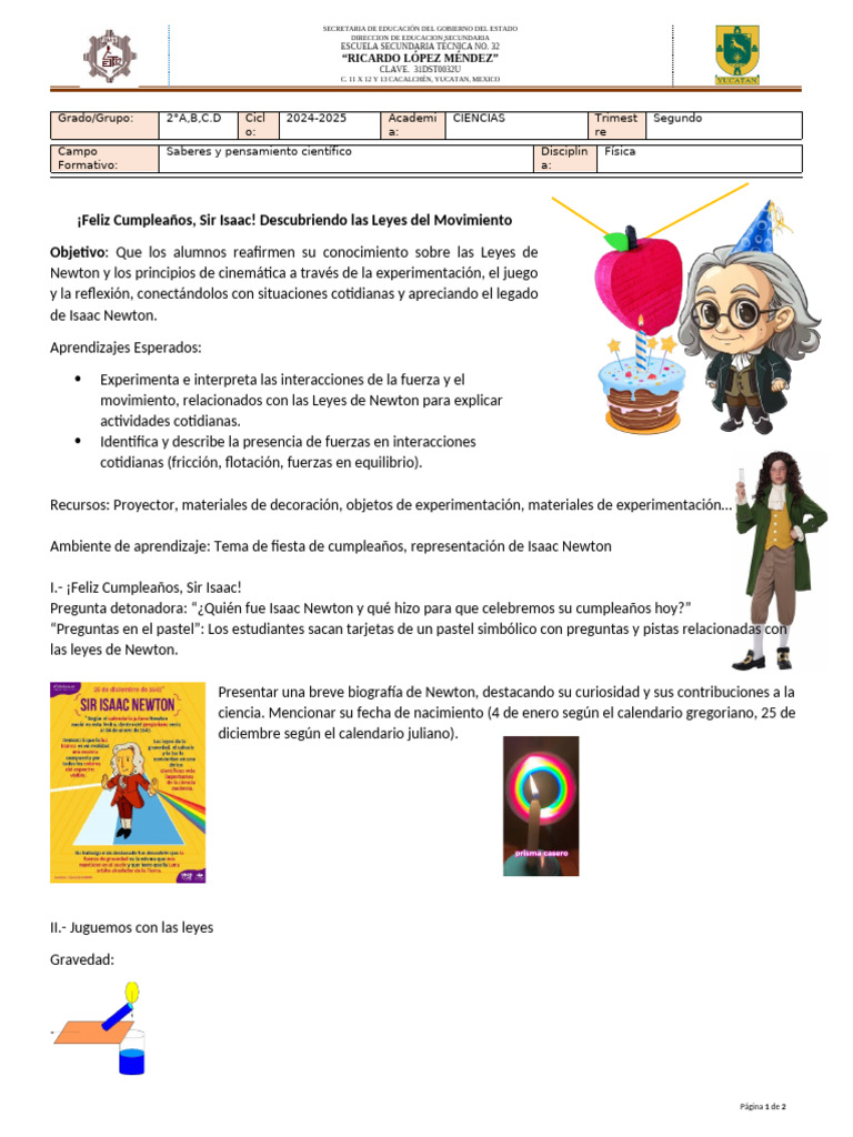 Act Extraordinaria - Cumpleaños de Isaac Newton(1) | PDF | Isaac Newton | Las leyes del ...
