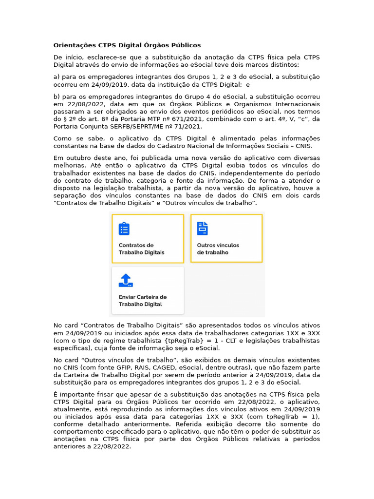 Orientações CTPS Digital OPP | PDF