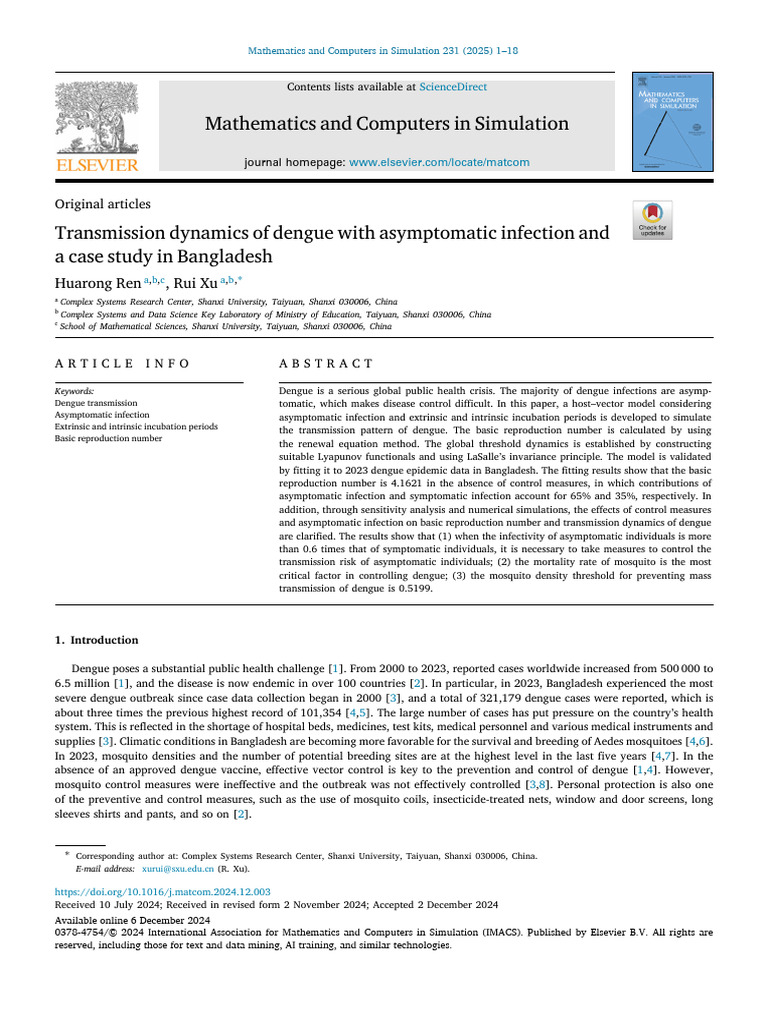 Asymptomatic Dengue Transmission Model | PDF | Epidemiology