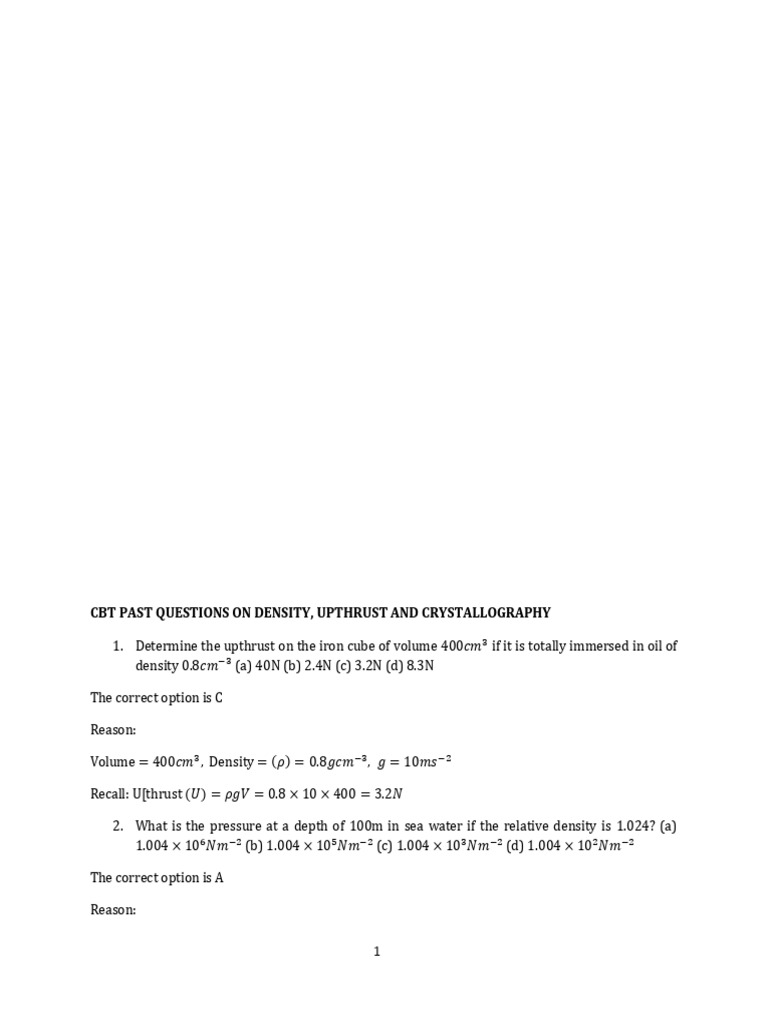 Prof Q&A On Upthrust, Density and Crystallography | PDF | Buoyancy | Density