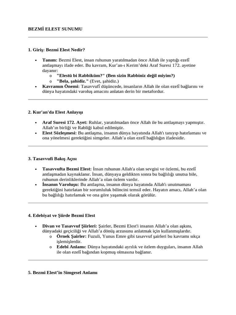 Bezmi̇ Elest Sunumu | PDF