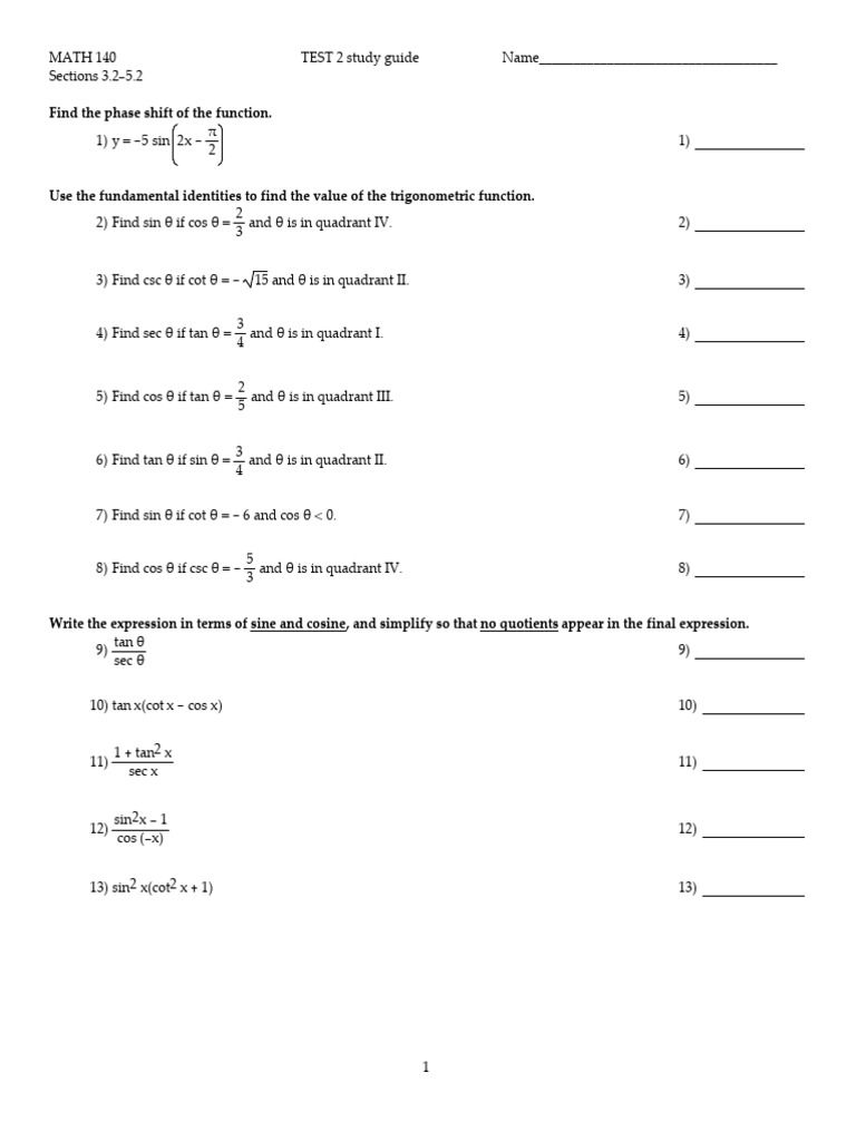 Emailing Math 140 Test 2 Study Guide | PDF | Mathematical Objects ...
