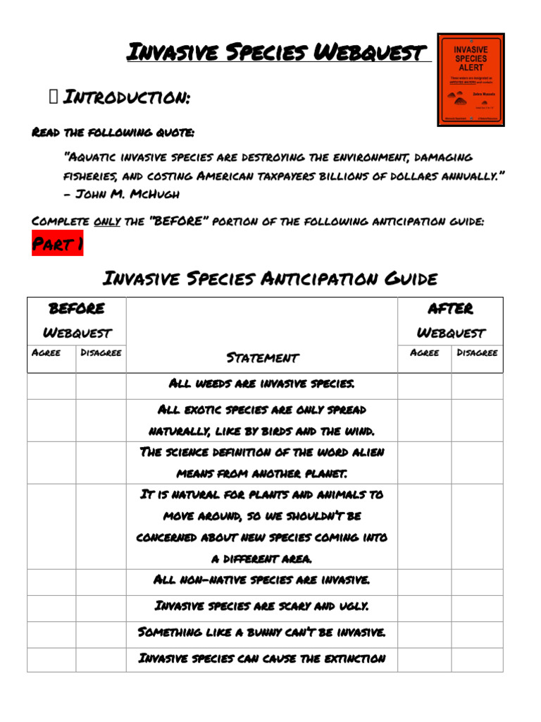 Invasive Species Awareness Webquest | PDF | Invasive Species ...