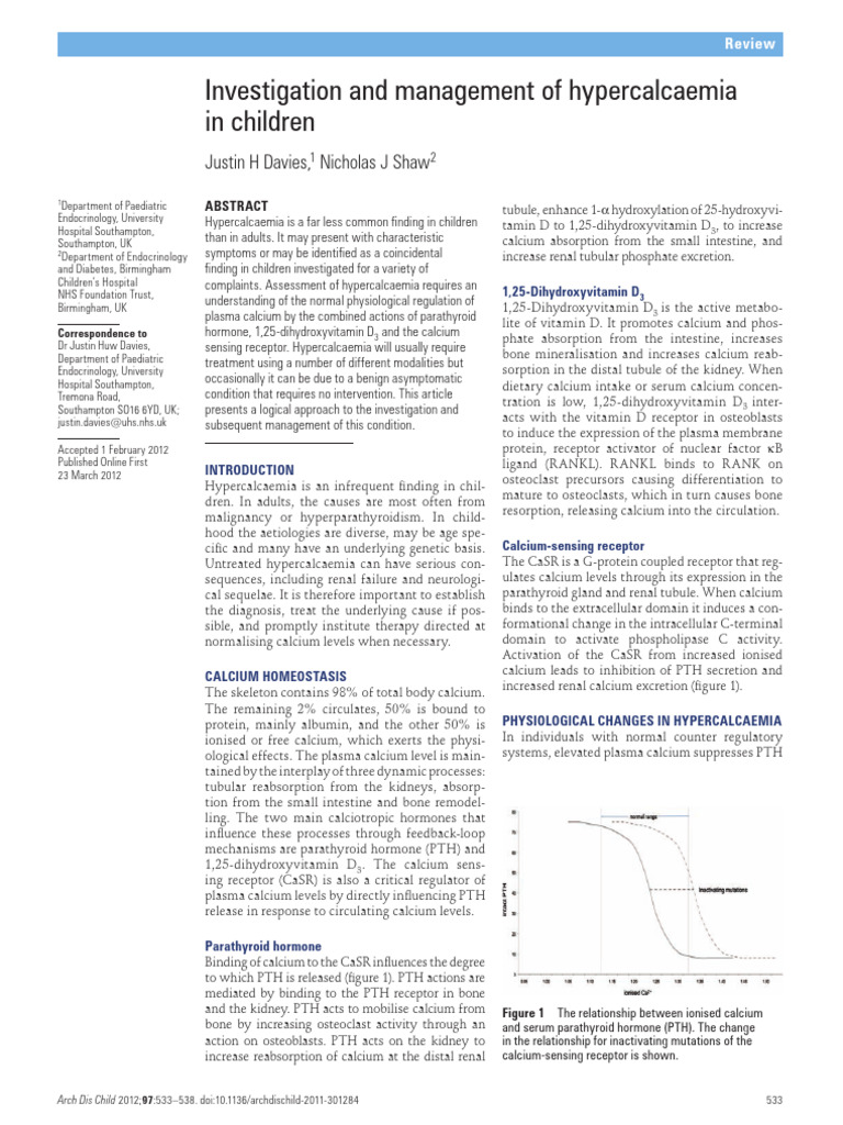 Management of Hypercalcemia in Children | PDF | Endocrine System ...
