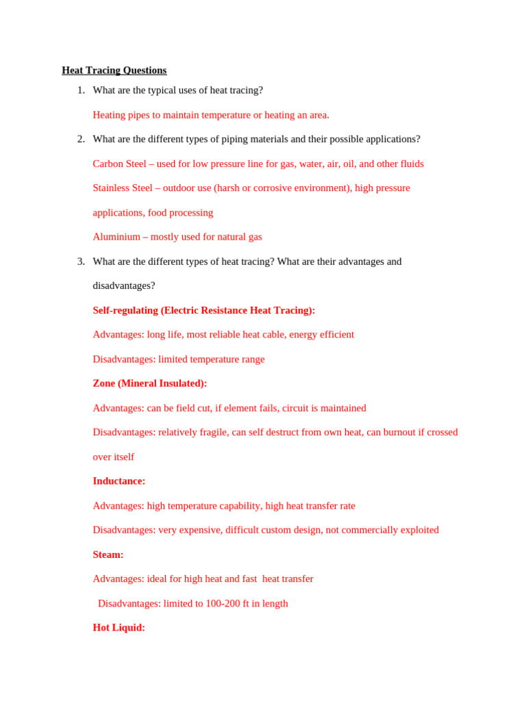 Heat Tracing Practice Questions | PDF | Pipe (Fluid Conveyance) | Thermal Insulation