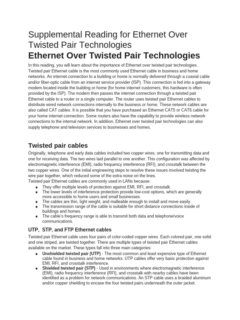 Ethernet Over Twisted Pair Technologies | PDF | Electromagnetic ...