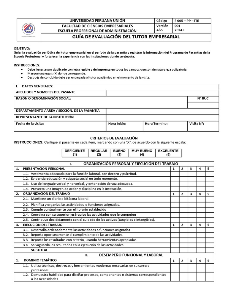 Formato Eva Tutor Empresarial | PDF