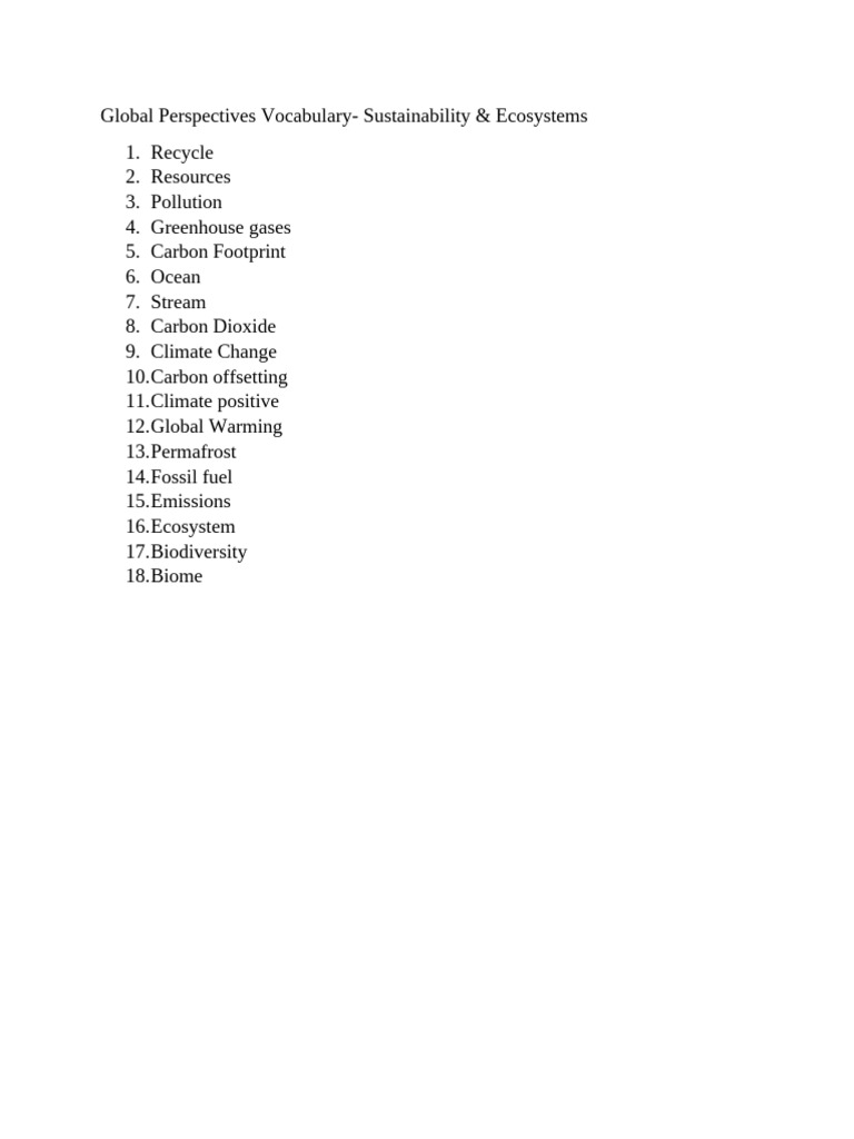 Sustainability Ecosystems Vocabulary | PDF