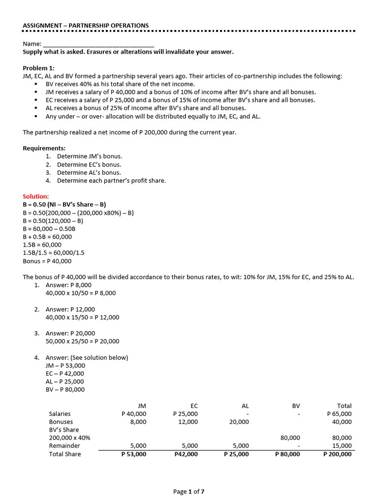 Partnership Operations Assignment Solutions | PDF | Partnership | Interest