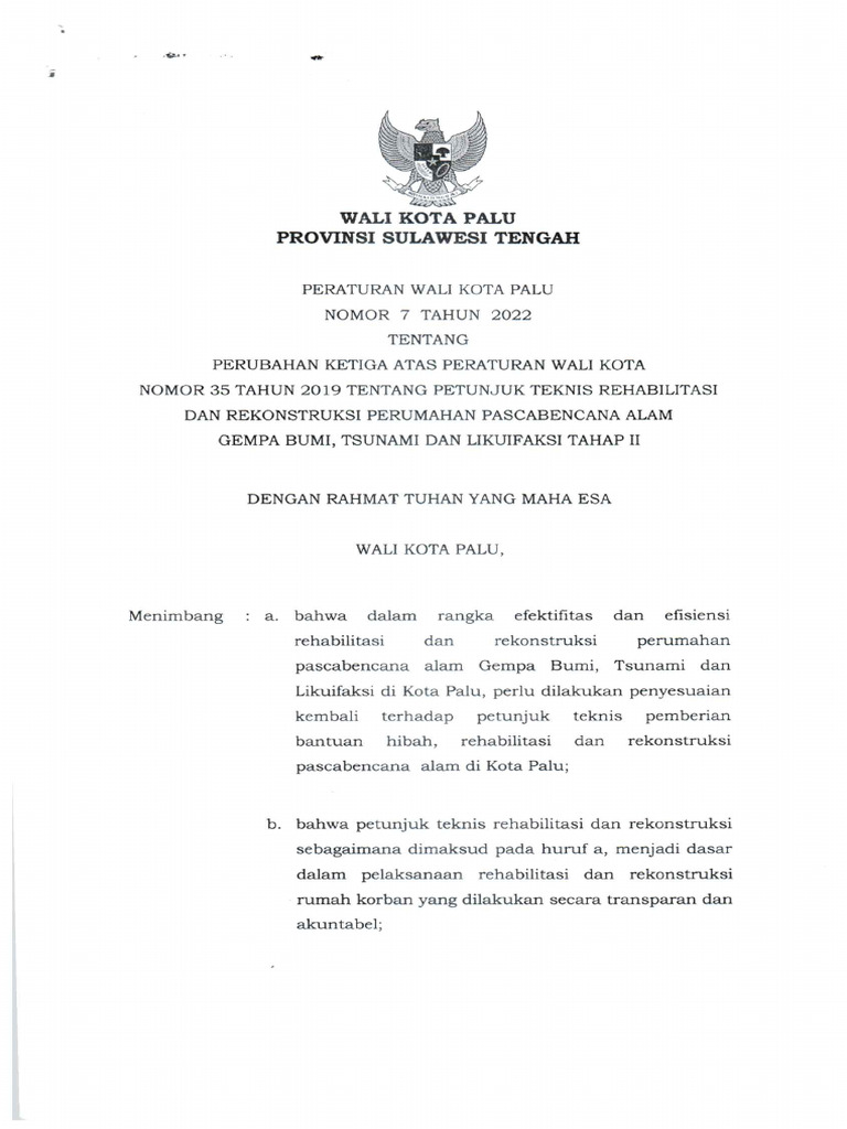 Perwali Nomor 7 Tahun 2022 ttg Perubahan ketiga ttg Petunjuk Teknis Rehabilitasi dan ...