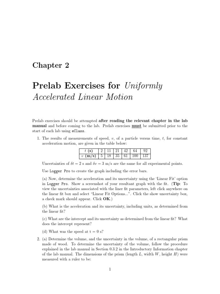 Prelab Exercises: Linear Motion & Volume | PDF | Significant Figures ...