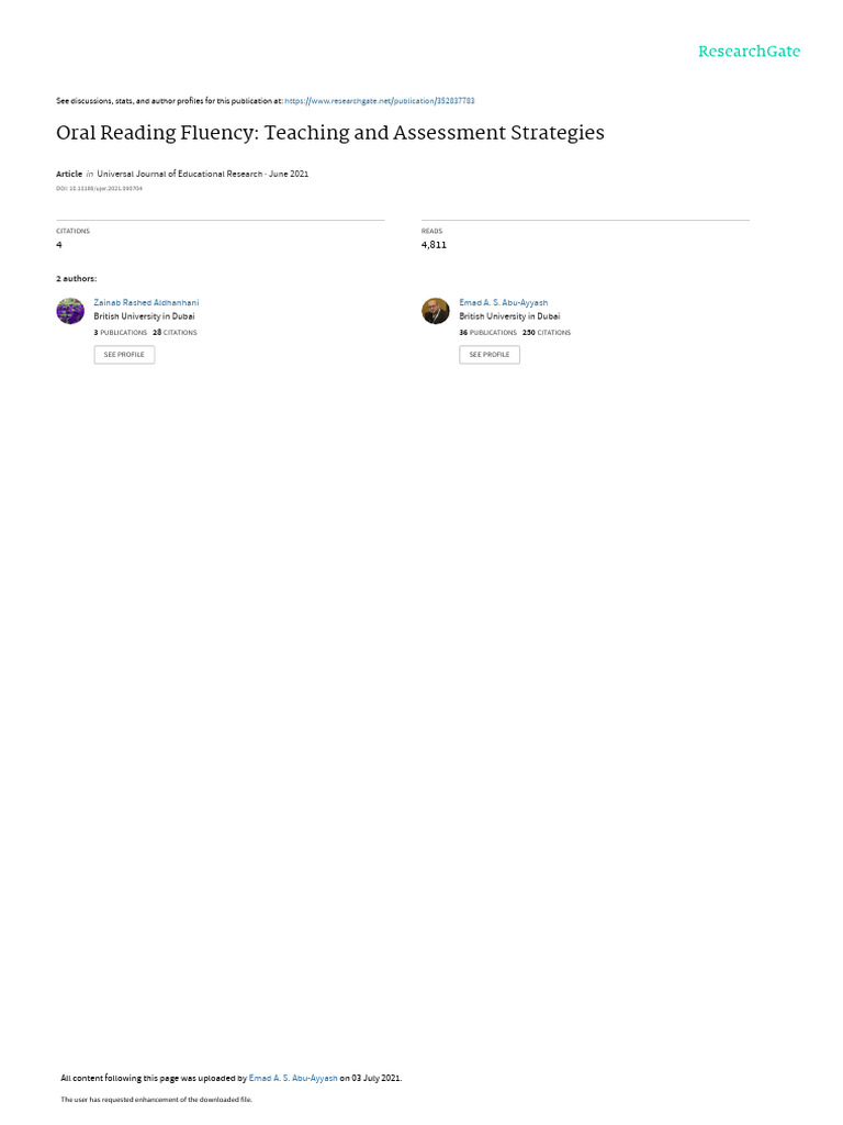 Oral Reading Fluency | PDF | Educational Assessment | Reading Comprehension