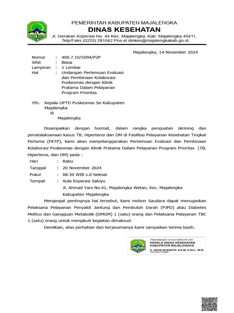 Surat Evaluasi Kolaborasi Untuk Puskesmas | PDF