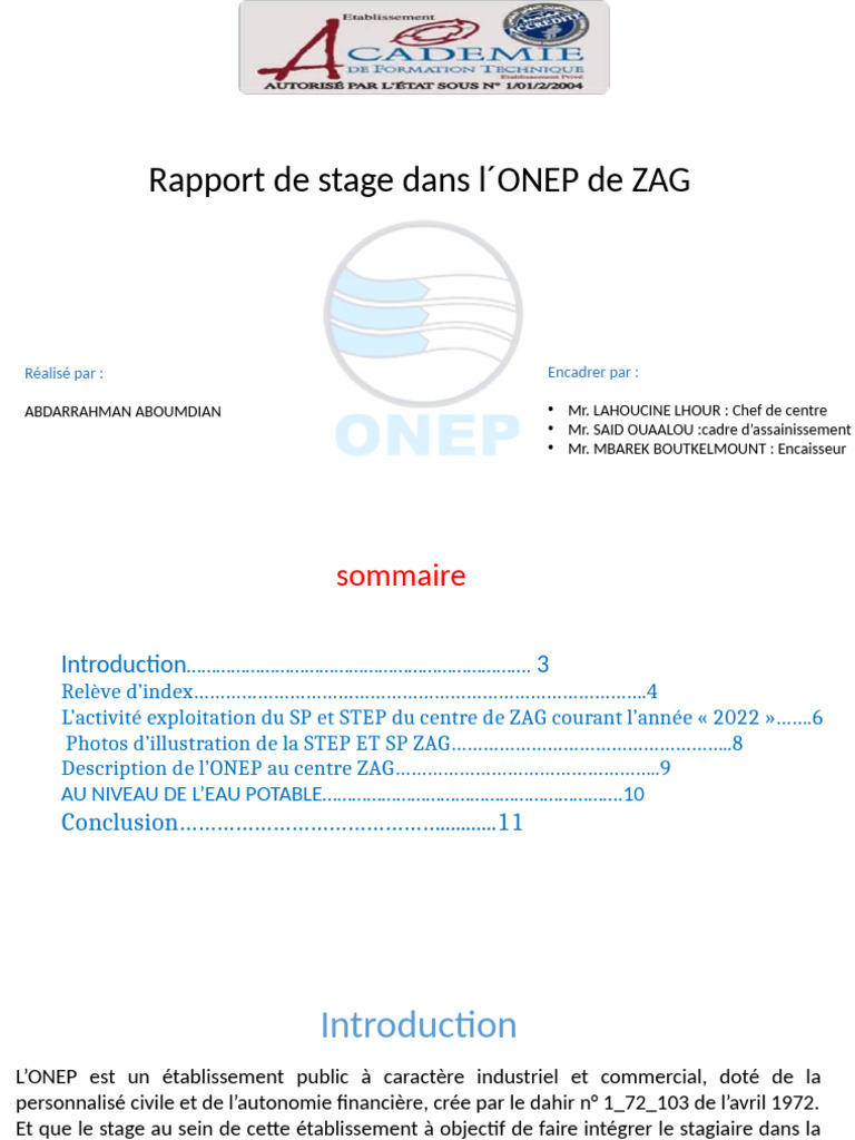 Rapport de stage à l'ONEP de ZAG | PDF | Épuration des eaux | Génie ...