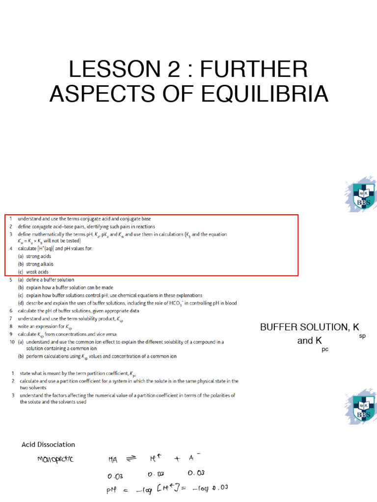 Chem Jc2 Further Aspects Of Equilibrium Buffer Solution Notes Pdf