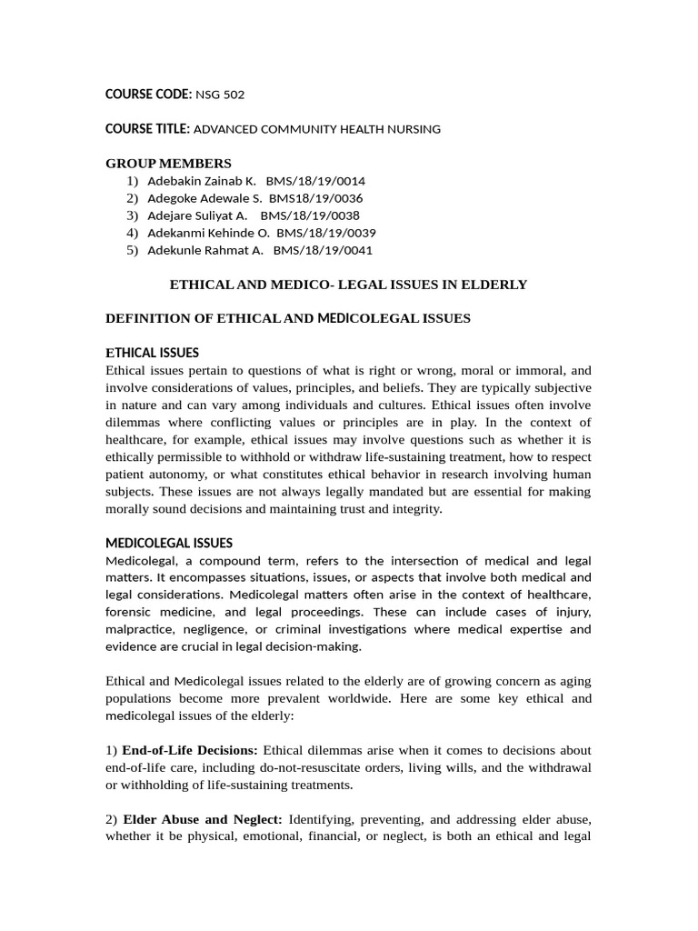 Ethical and Medico Legal Issues | PDF | End Of Life Care | Palliative Care