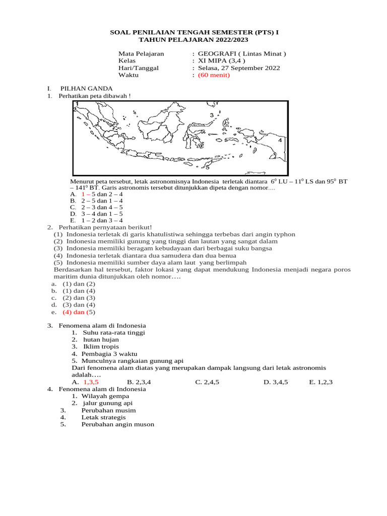 Soal Geografi LM Xi (Mipa 3-4) - Santi Setya | PDF