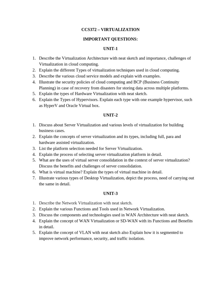 CCS372 - Important Questions | PDF | Virtualization | Cloud Computing