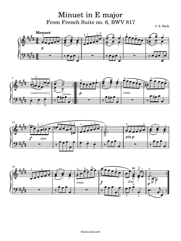 Minuet in E Major BWV 817 | PDF | Common Practice Period | Baroque