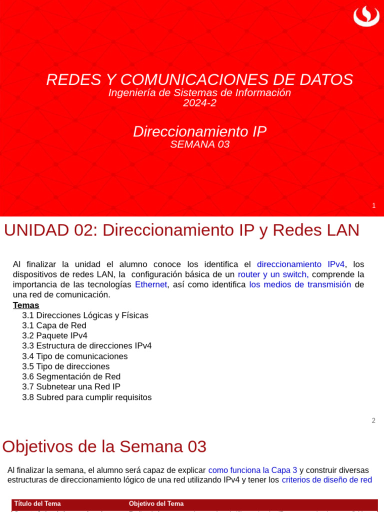 SEM03_Direccionamiento IPV4_v2024-2vFelix | PDF | Dirección IP | Protocolos de internet