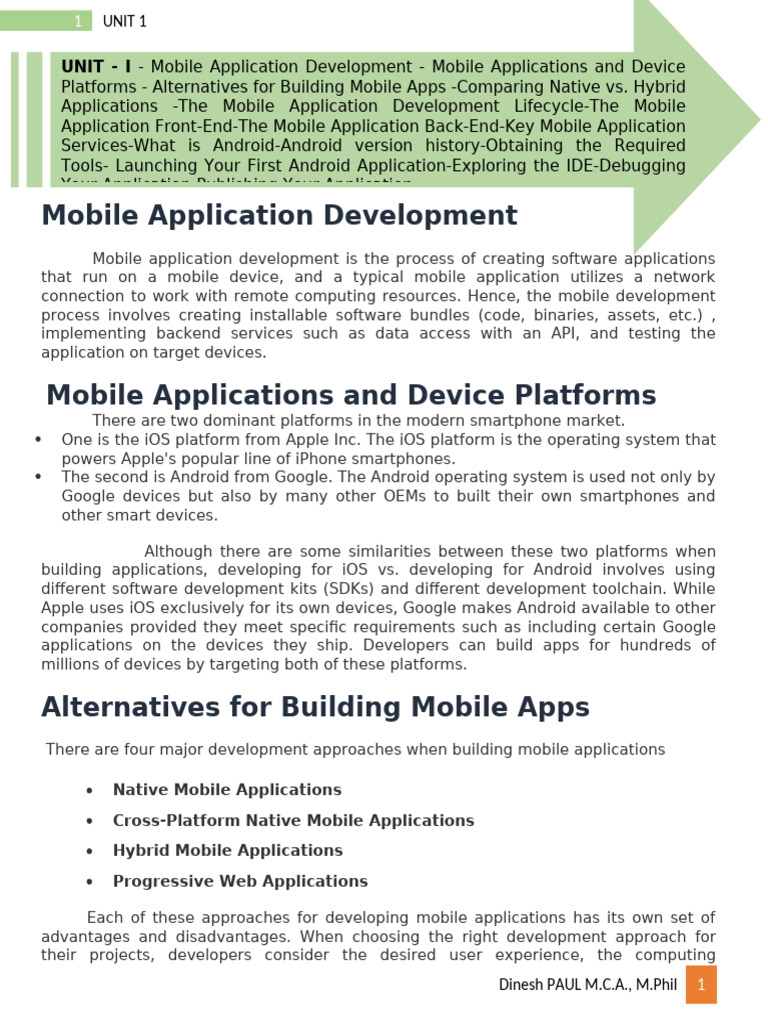 MAD- UNIT 1 III BCA | PDF | Mobile App | Android (Operating System)