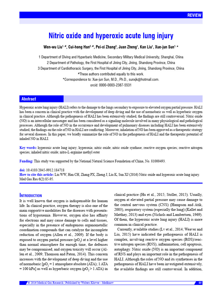 Nitric Oxide and Hyperoxic Acute Lung Injury.7 | PDF | Nitric Oxide ...