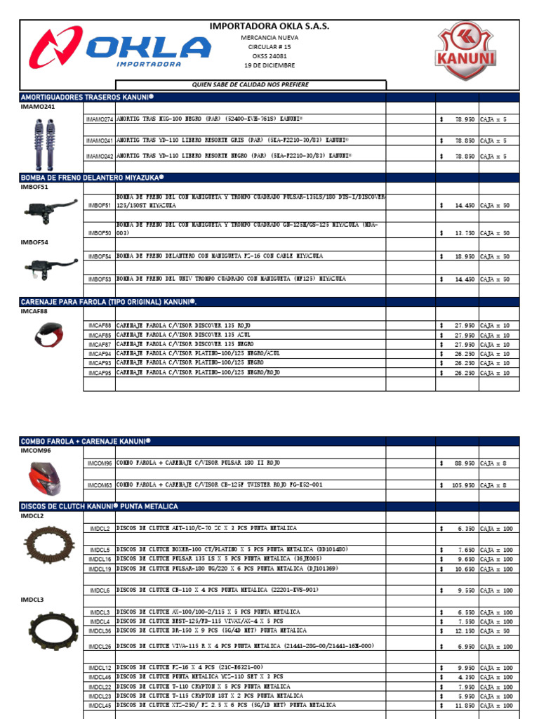 Mercancia Nueva Diciembre 2024 Circular 15 Okss 24081 | PDF
