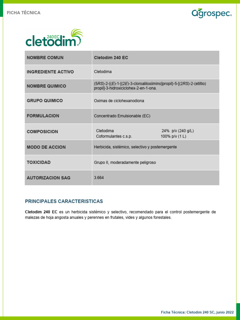 FT Cletodim-240-Ec 06.2022 | PDF | Herbicida | Cultivos