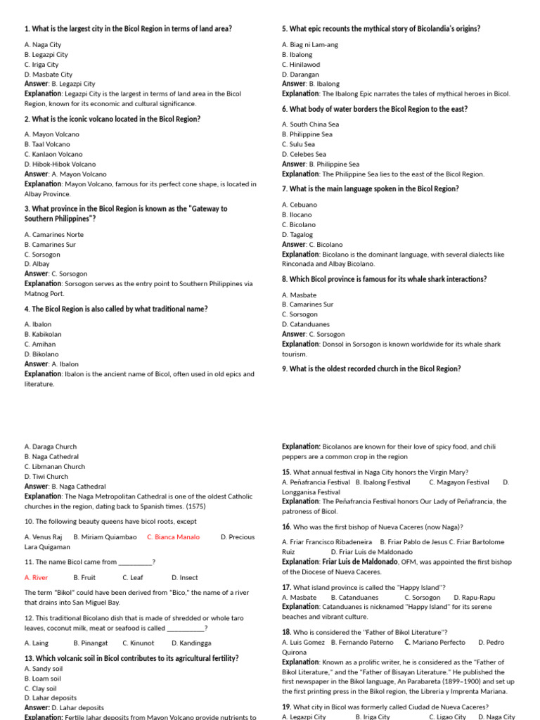 bicol history quiz-AK | PDF