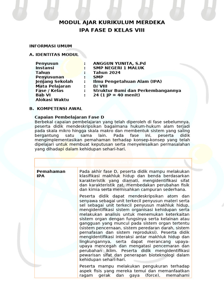 Modul Ajar Struktur Bumi Dan Perkembangannya | PDF