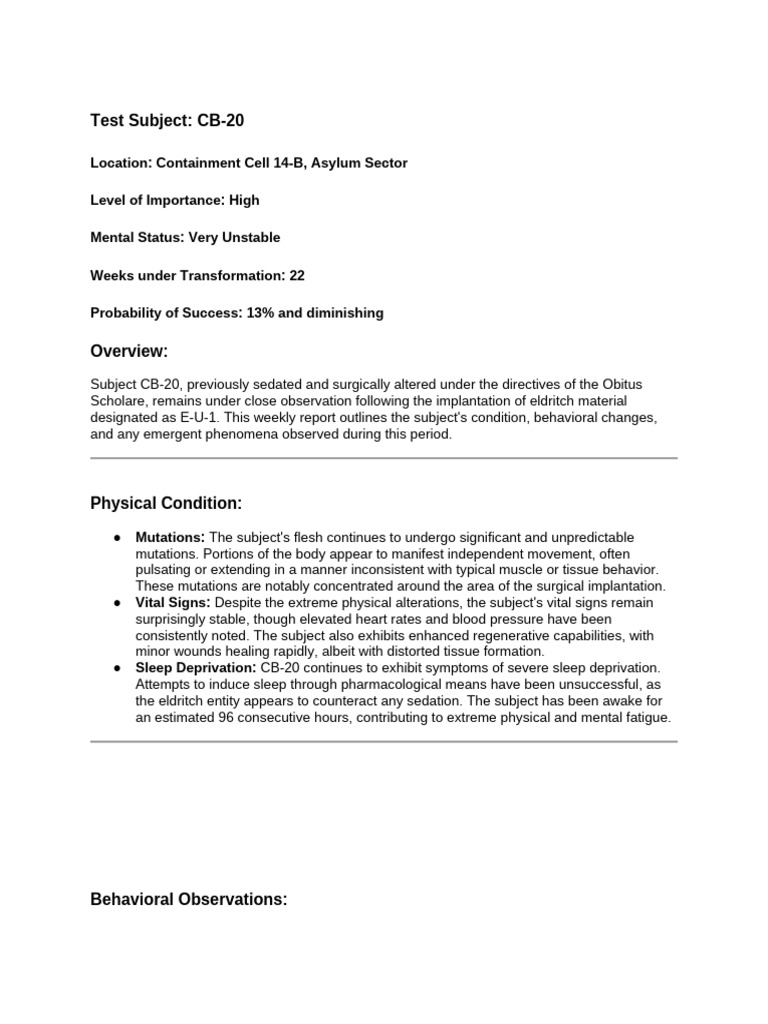 Test Subject_ CB-20 | PDF | Communication | Sleep