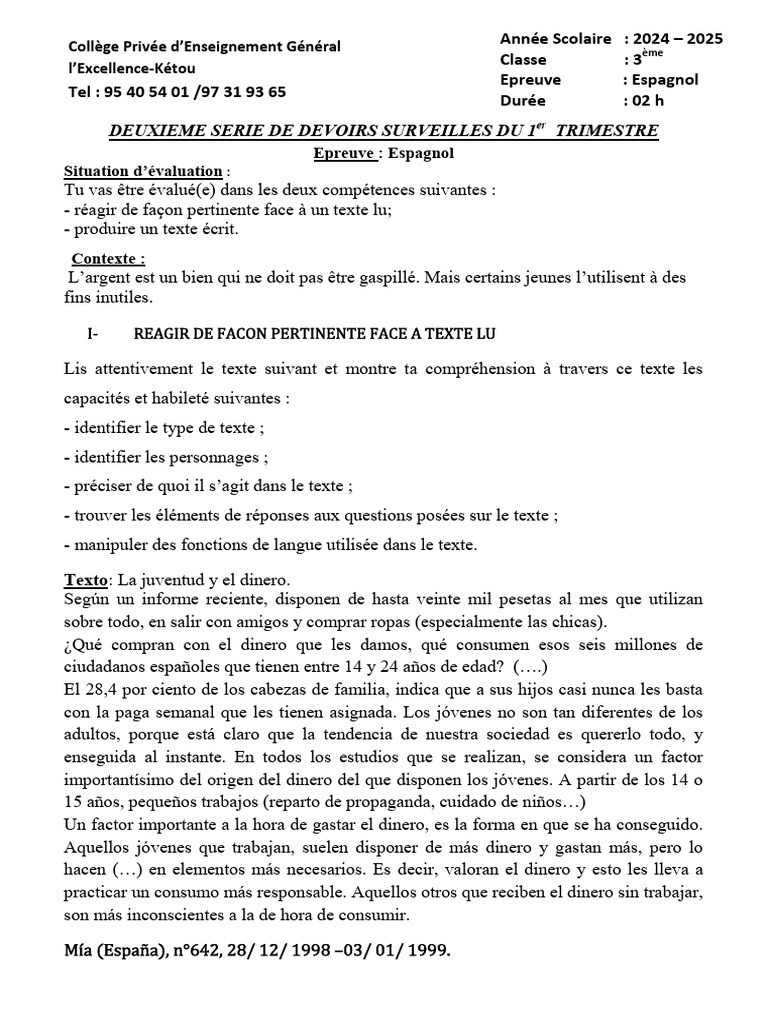 2E Devoir CPEX 24 25 | PDF | Lingüística | Gramática