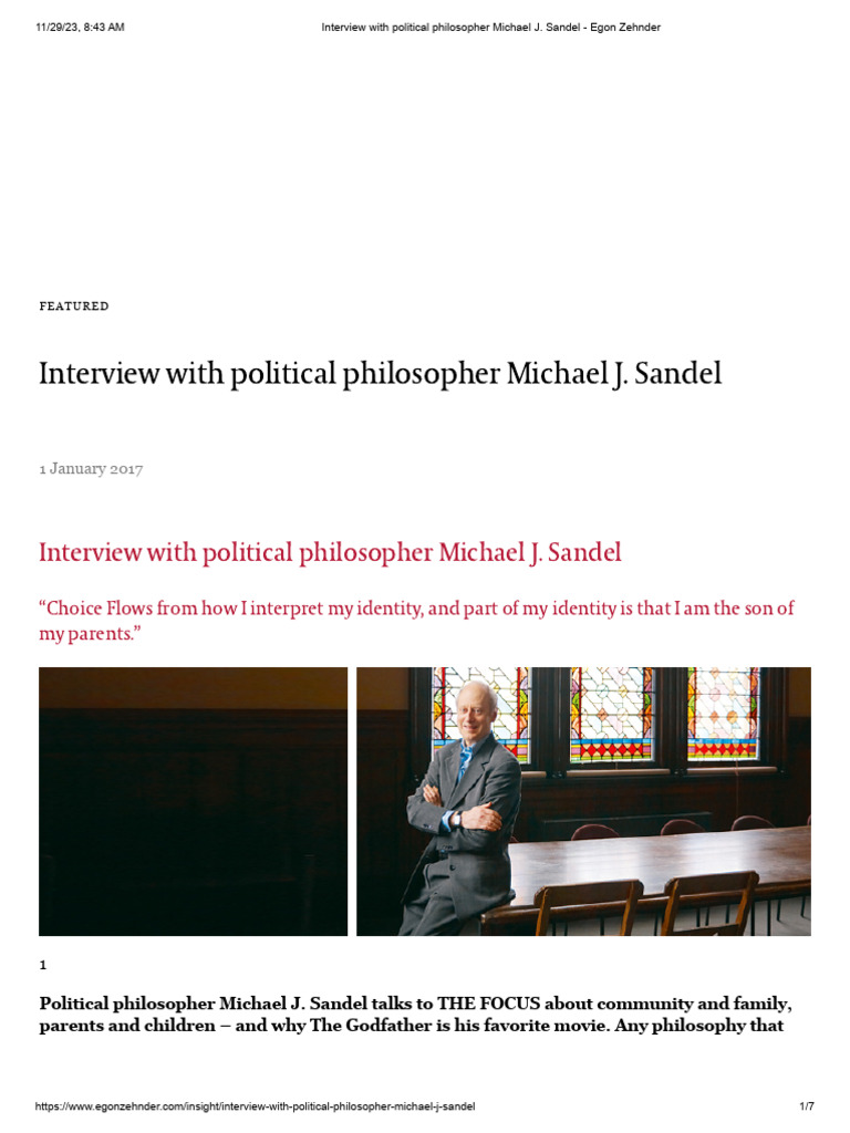Interview With Political Philosopher Michael J. Sandel - Egon Zehnder ...