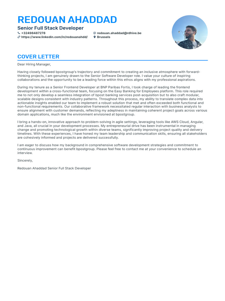 CoverLetter RedouanAhaddad BPost | PDF