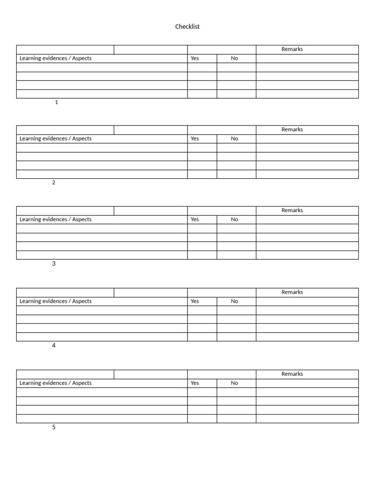 Learning Evidence Checklist Template | PDF