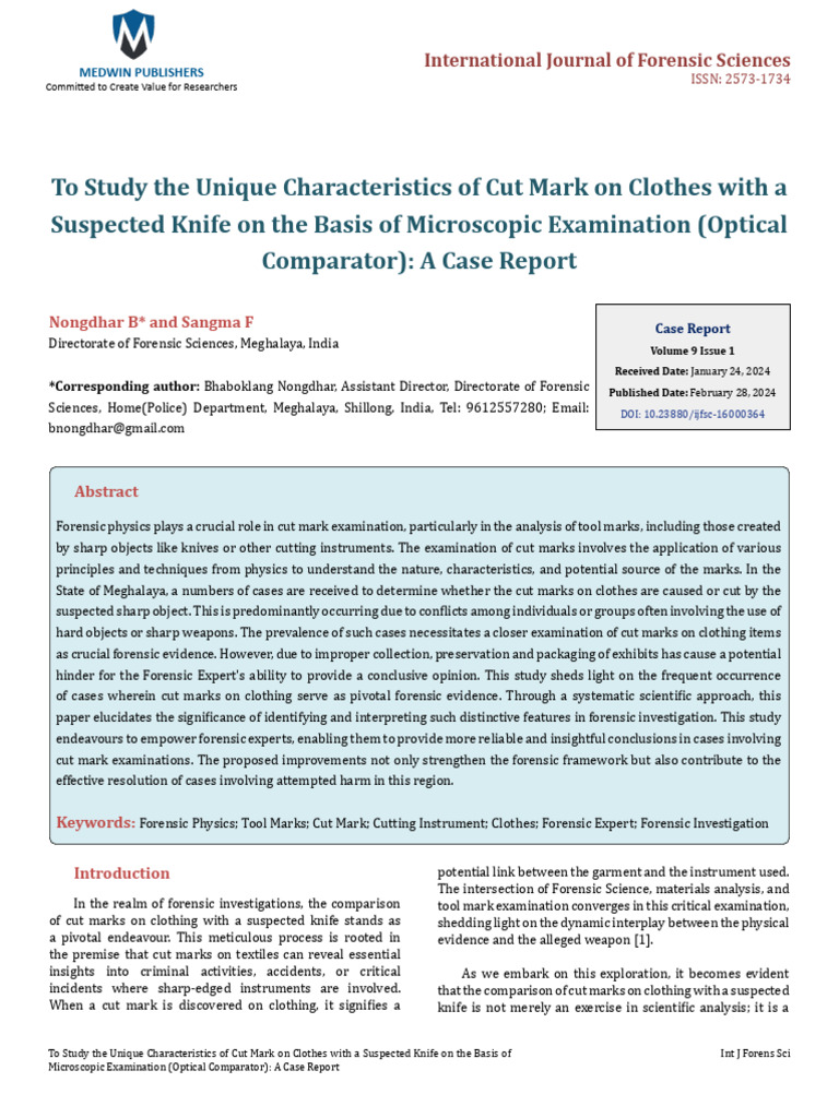 To Study The Unique Characteristics of Cut Mark On Clothes With A ...