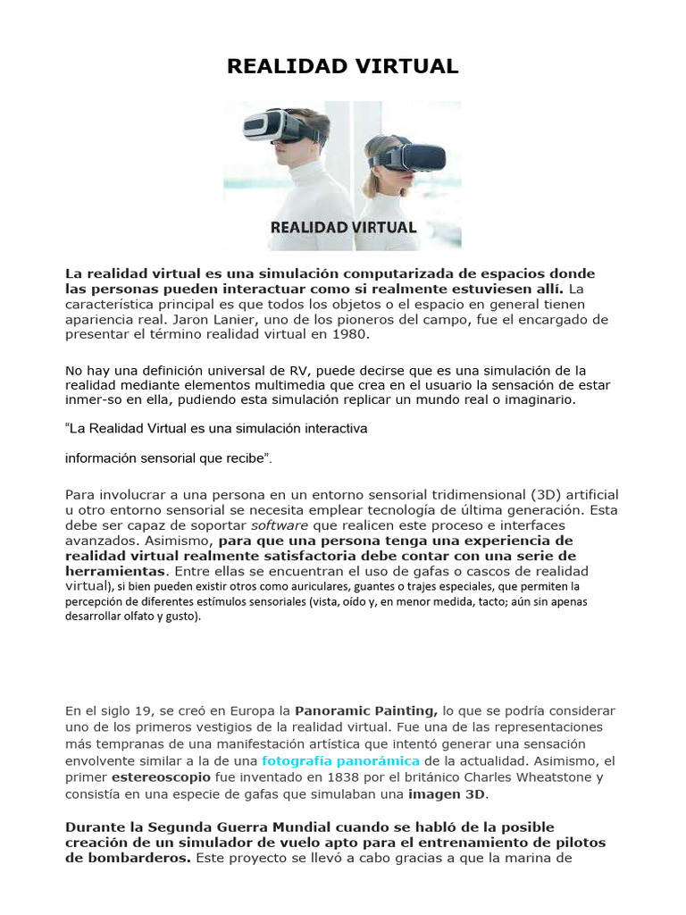 Realidad Virtual | PDF | Realidad virtual | Realidad aumentada