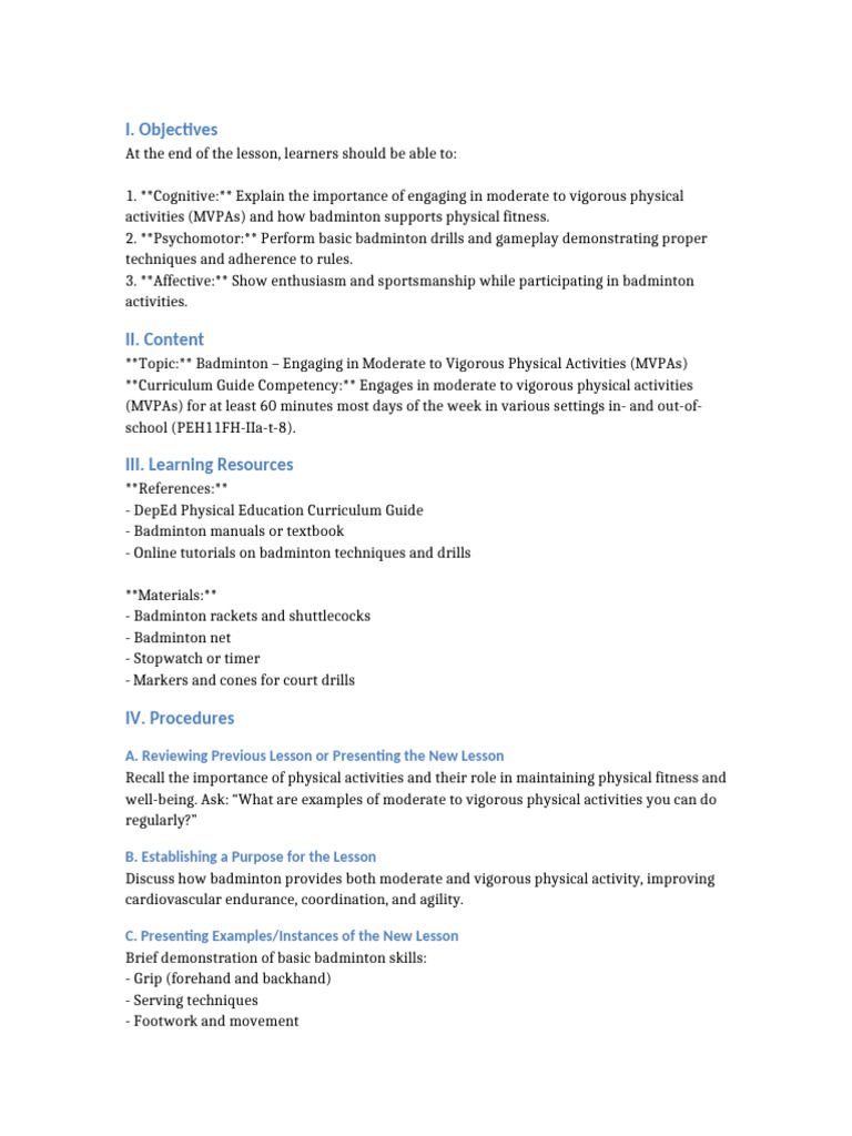 Badminton: Engaging in MVPAs for Fitness | PDF | Cognition | Behavior ...