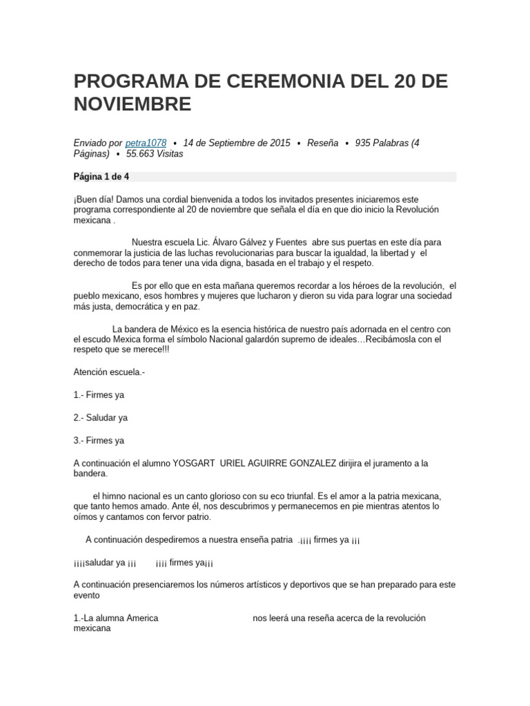 Programa de Ceremonia Del 20 de Noviembre | PDF