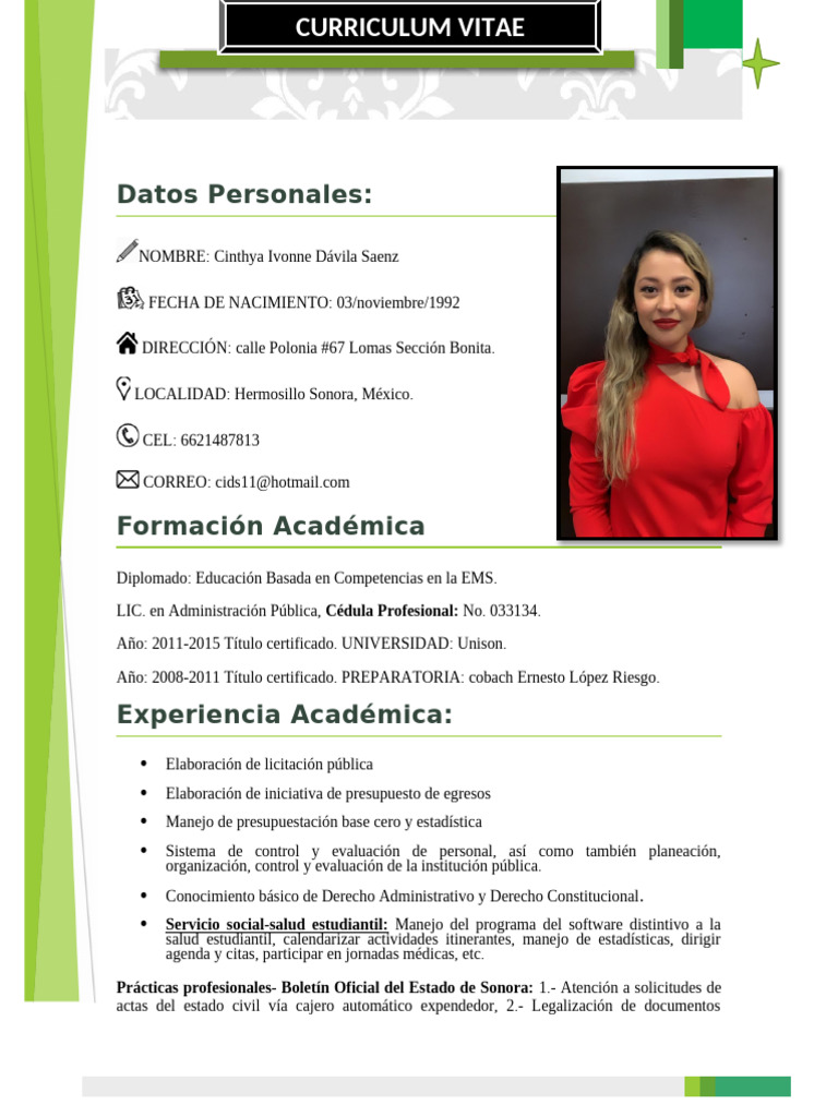 Curriculum Cinthya 1 | PDF | Business | Contabilidad