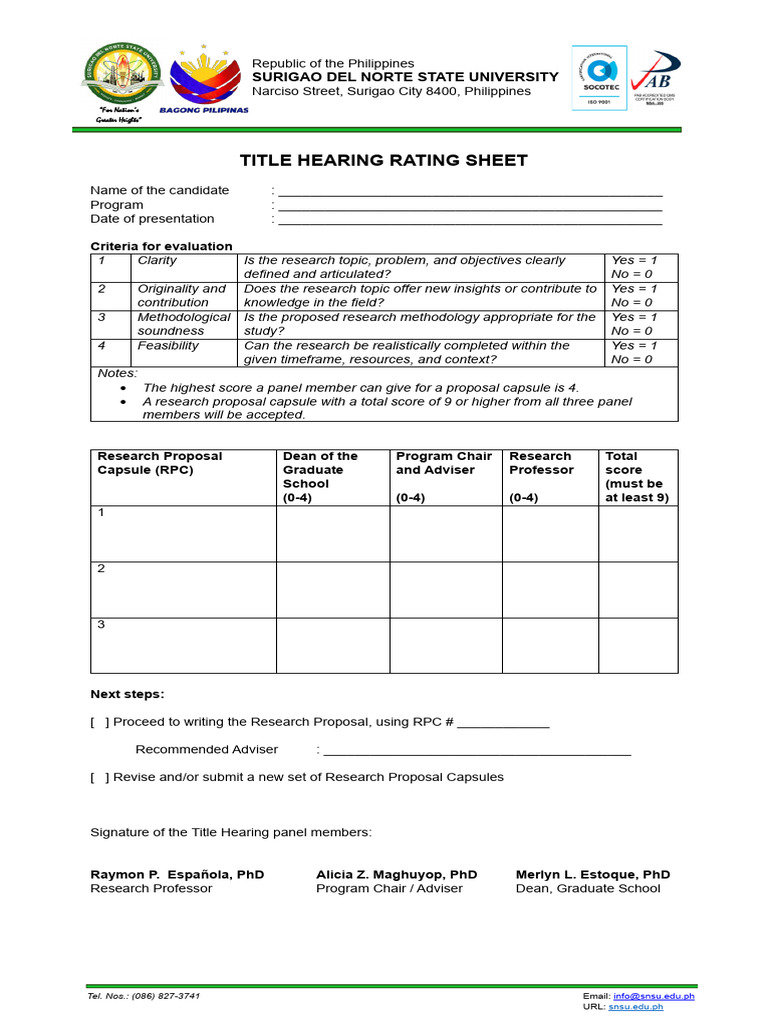 TITLE HEARING RATING SHEET Final | PDF | Cognition | Methodology