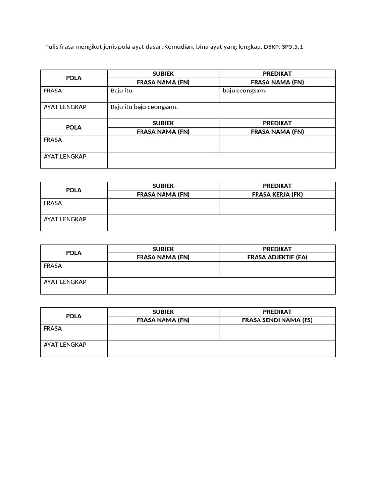 Latihan Pola Ayat Dasar | PDF