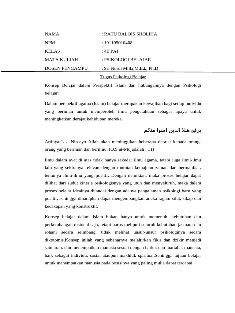 Tugas Ratu Balqis Sholiha (Psikologi Belajar) | PDF
