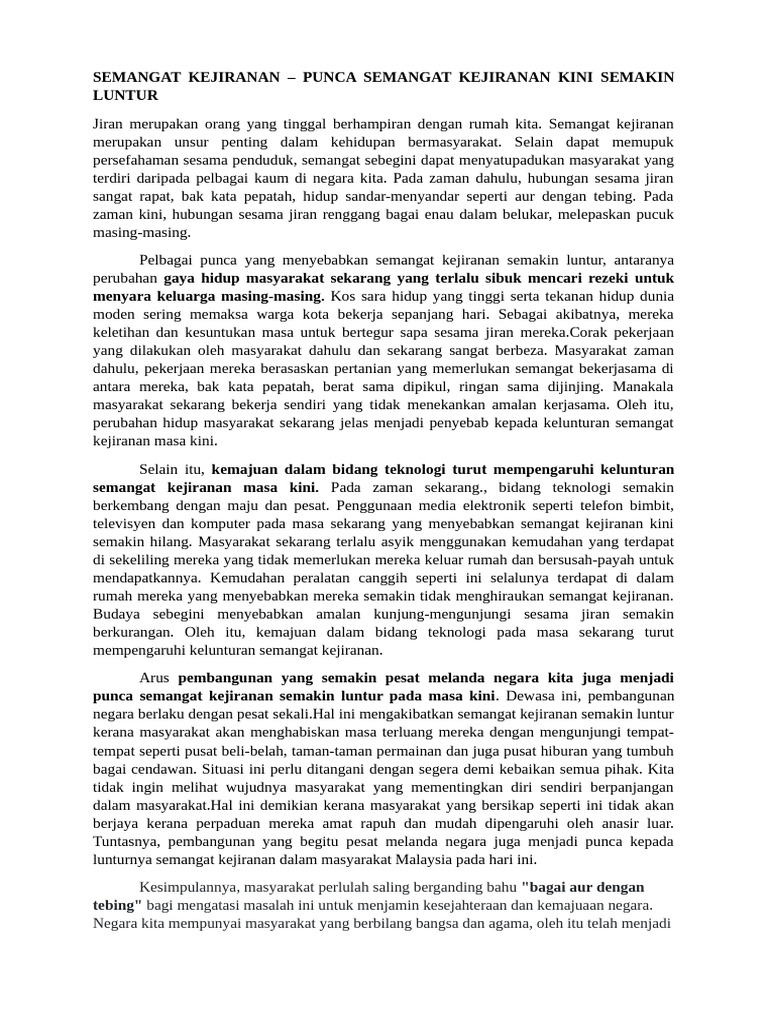 Punca Lunturnya Semangat Kejiranan | PDF