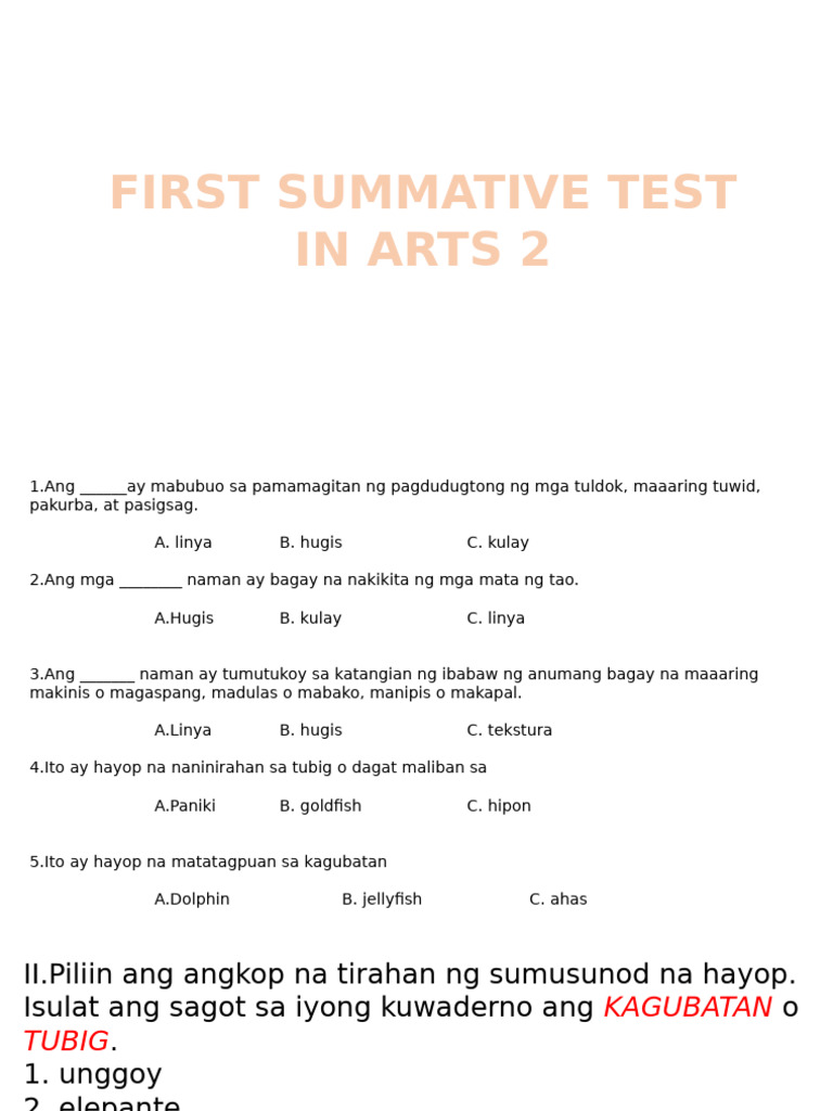 1st Summativ Test in Arts 2 | PDF