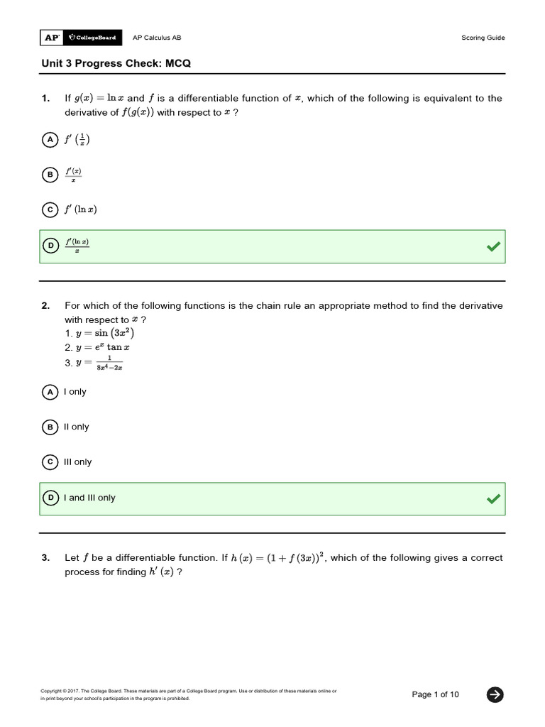 Sg Unit3progresscheckmcq 5dbdc9d4bcfac7.17490006 | PDF | Derivative | Function (Mathematics)