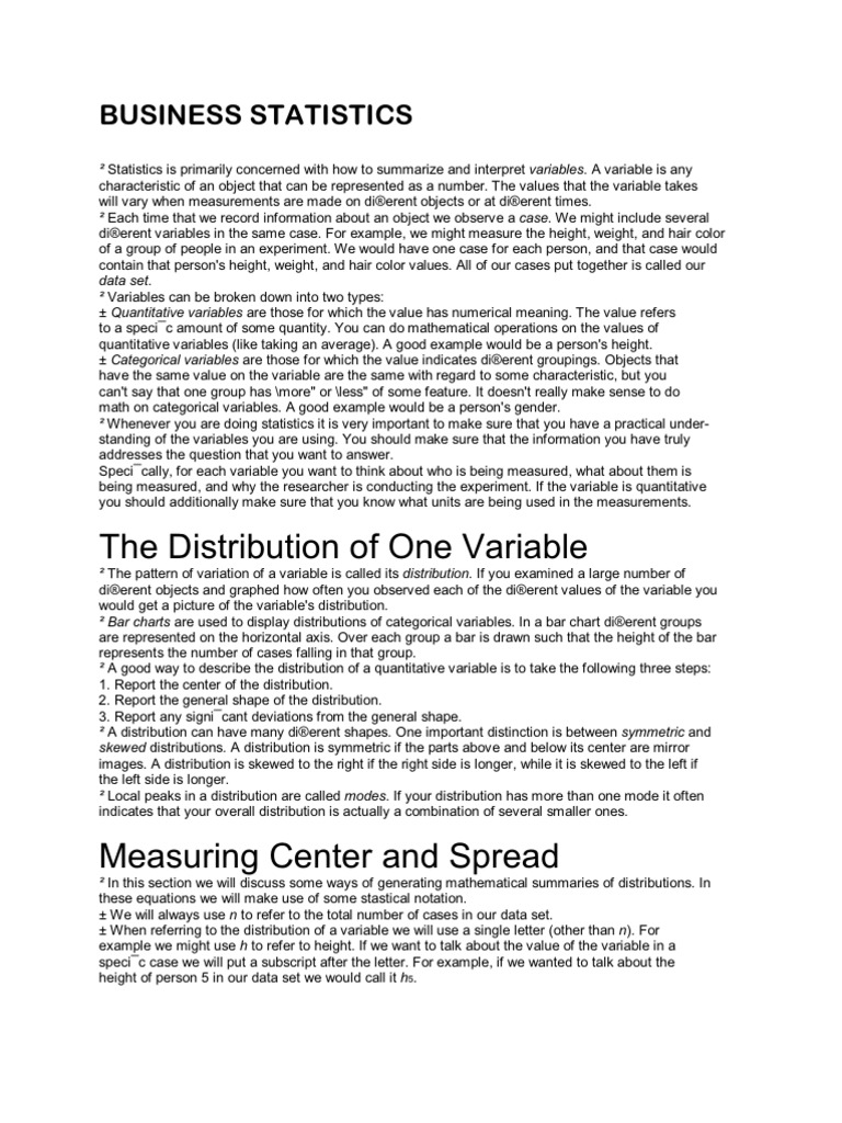 Business Statistics | PDF | Correlation And Dependence | Normal ...
