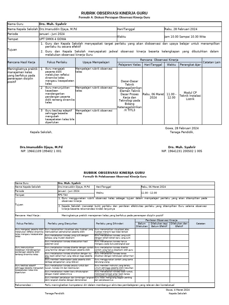 Form Observasi Praktek Kinerja - NURDIANAH | PDF